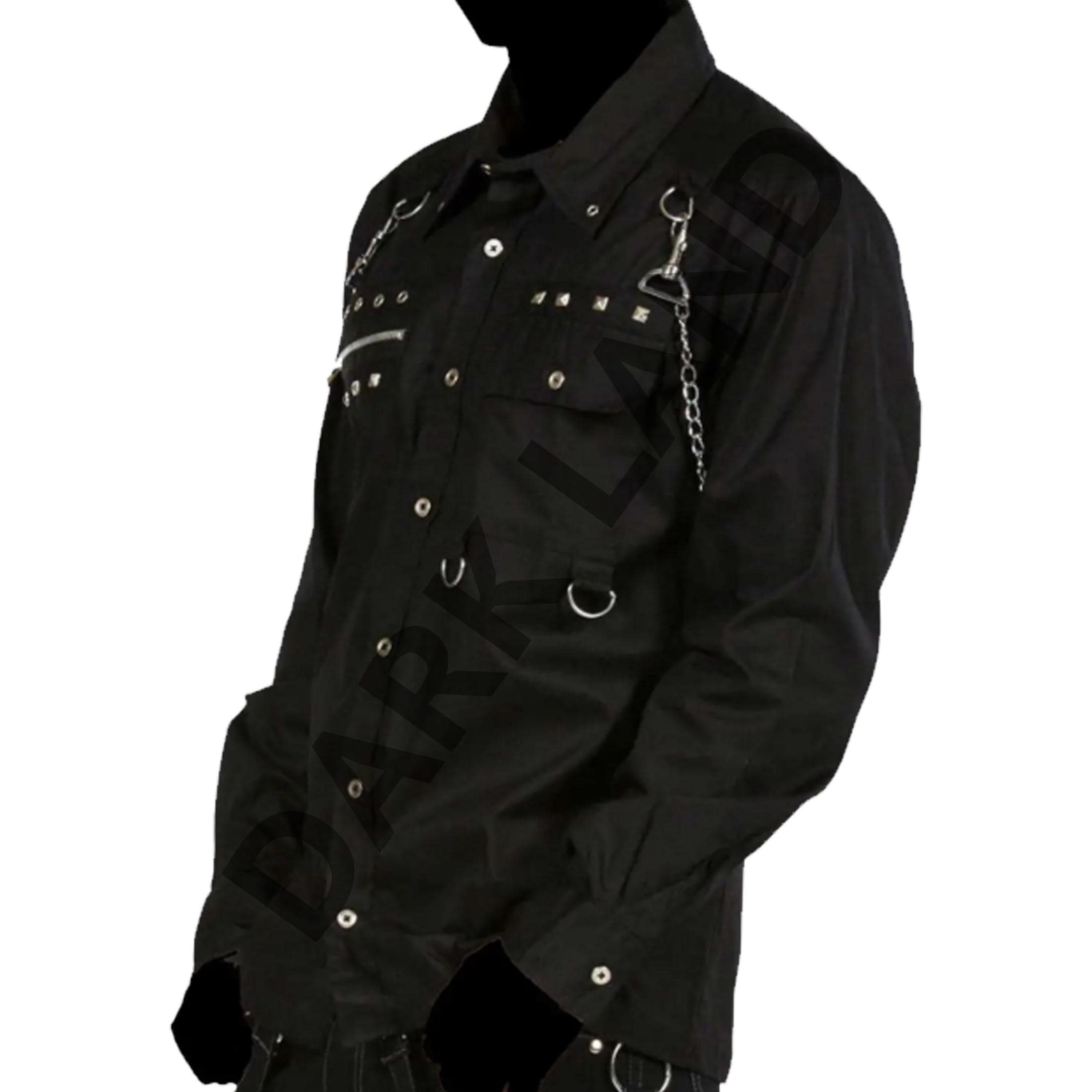 Men's Black Gothic Shirt: Studded Chains, Zipper Detail - Etsy