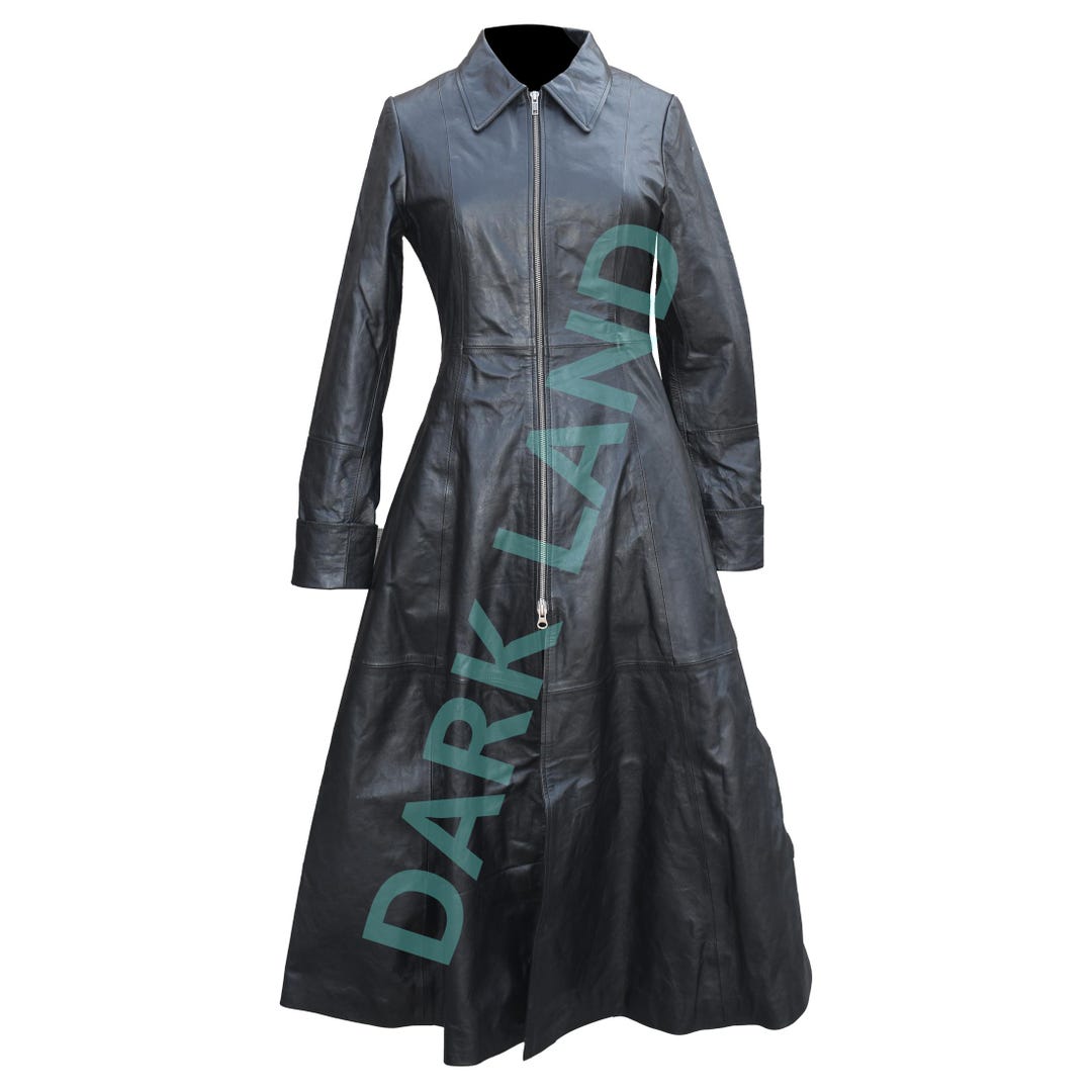 Women Long Leather Coat Black Real Leather Matrix Trinity Coat Ladies ...