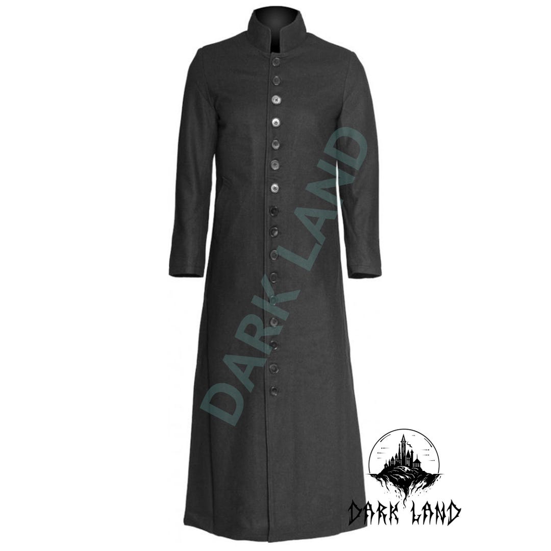 Ecclesiastical Priest Cassock Long Coat - Men's Gothic Black Soft ...