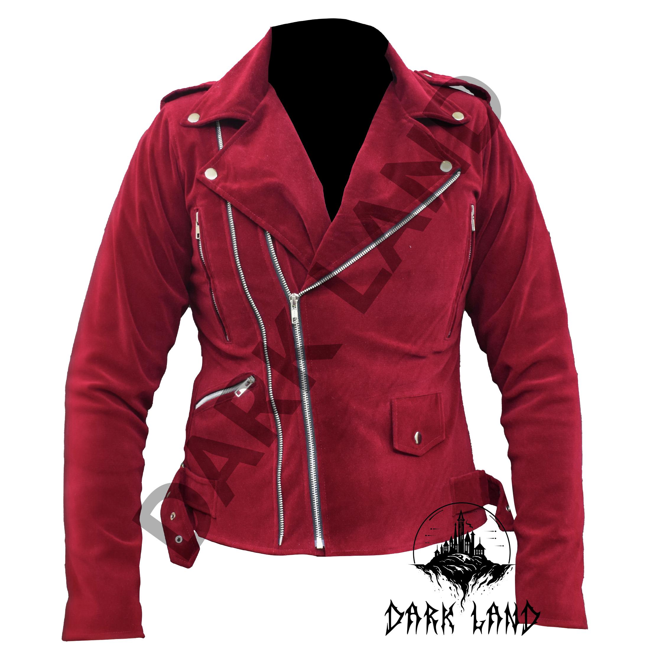 Men's Burgundy Gothic Velvet Jacket - Steampunk Motorcycle Style Zipper ...