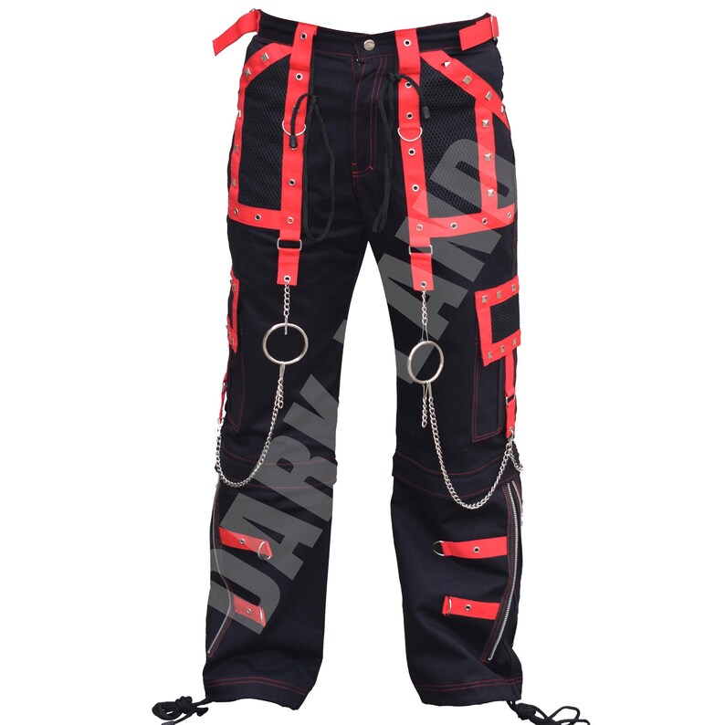 Men’s Baggy Gothic Pant EMO Cargo Trouser Black Punk Chains Pant 2 in 1 ...