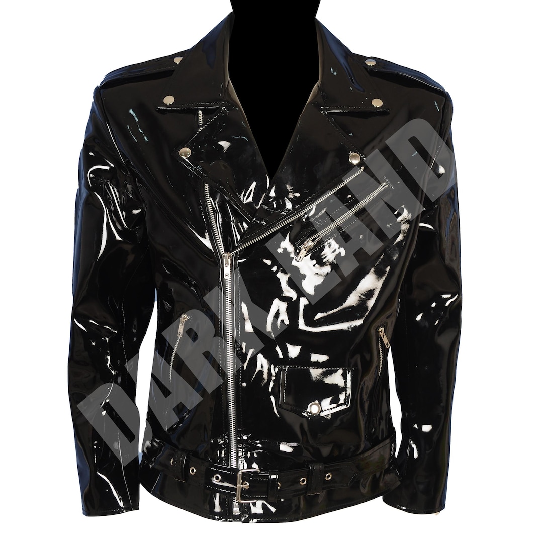 Glossy Black PVC Jacket | Mens Vinyl Motorcycle Jacket | Shine Wet Look ...