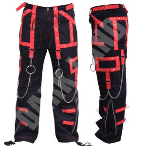 Men’s Baggy Gothic Pant EMO Cargo Trouser Black Punk Chains Pant 2 in 1 ...