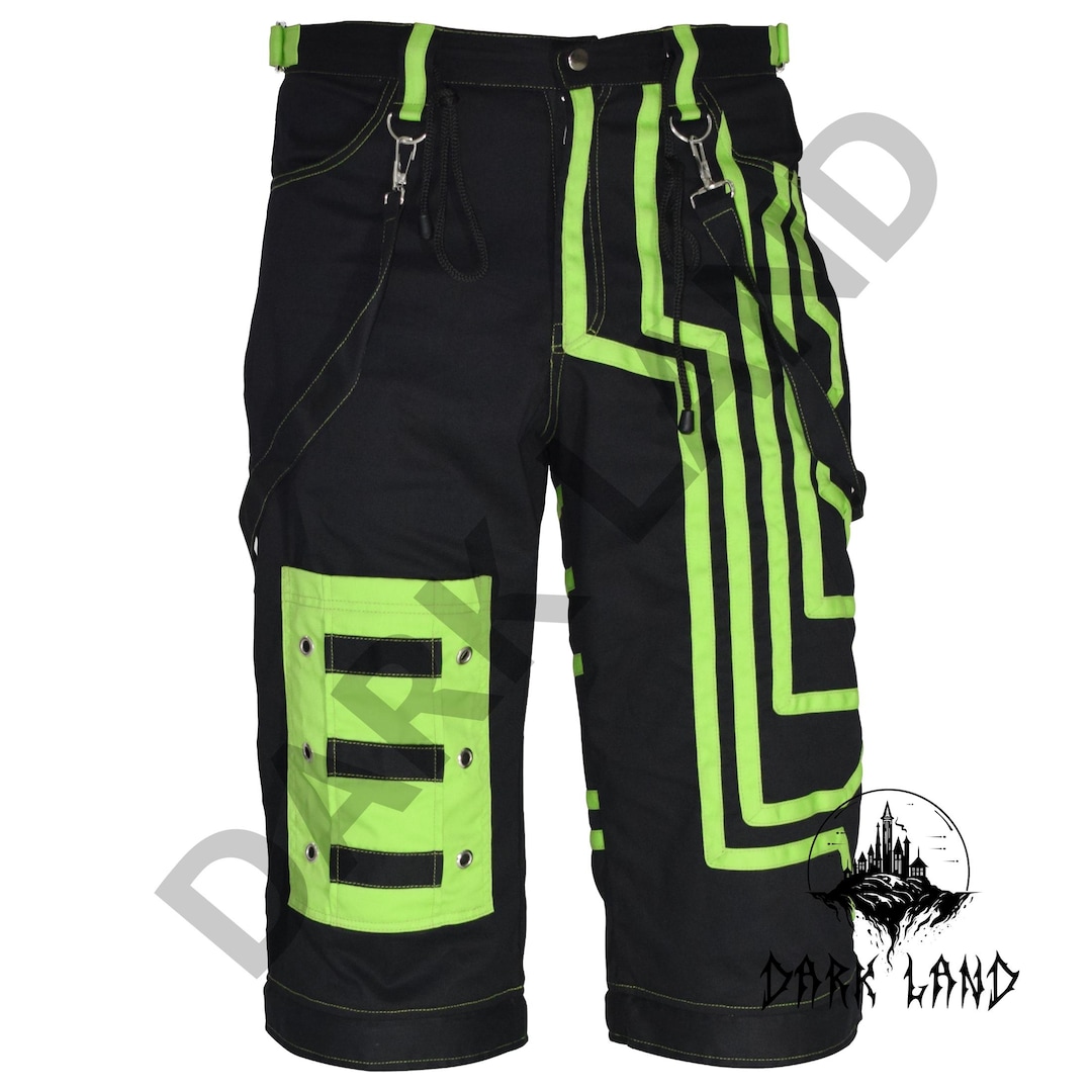 Neon Green Cyberpunk Cargo Shorts - Mens Gothic Style Shorts - Punk ...