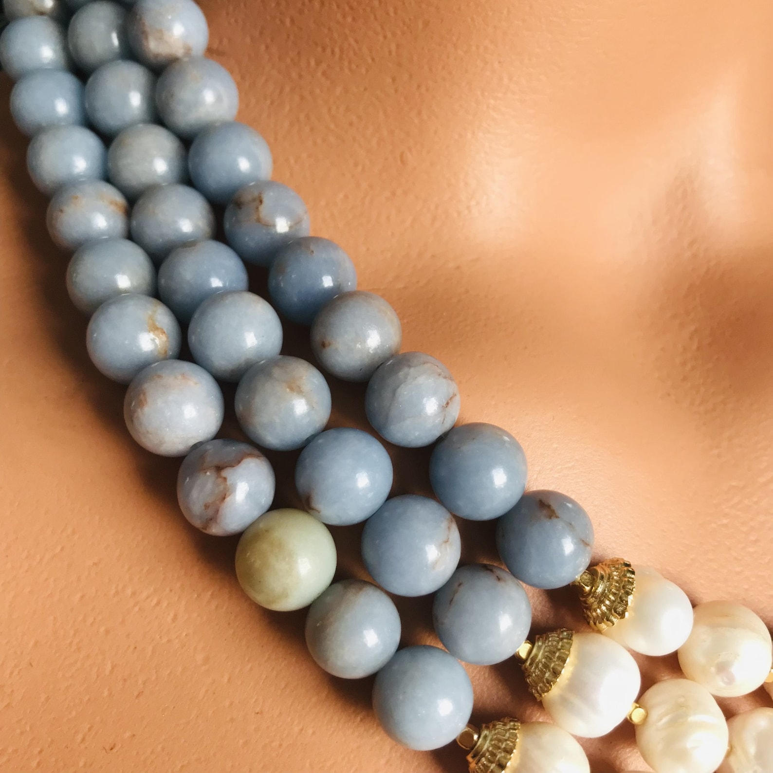 Unusual Angelite Gemstones Necklace for Women, Three Pieces Layered ...