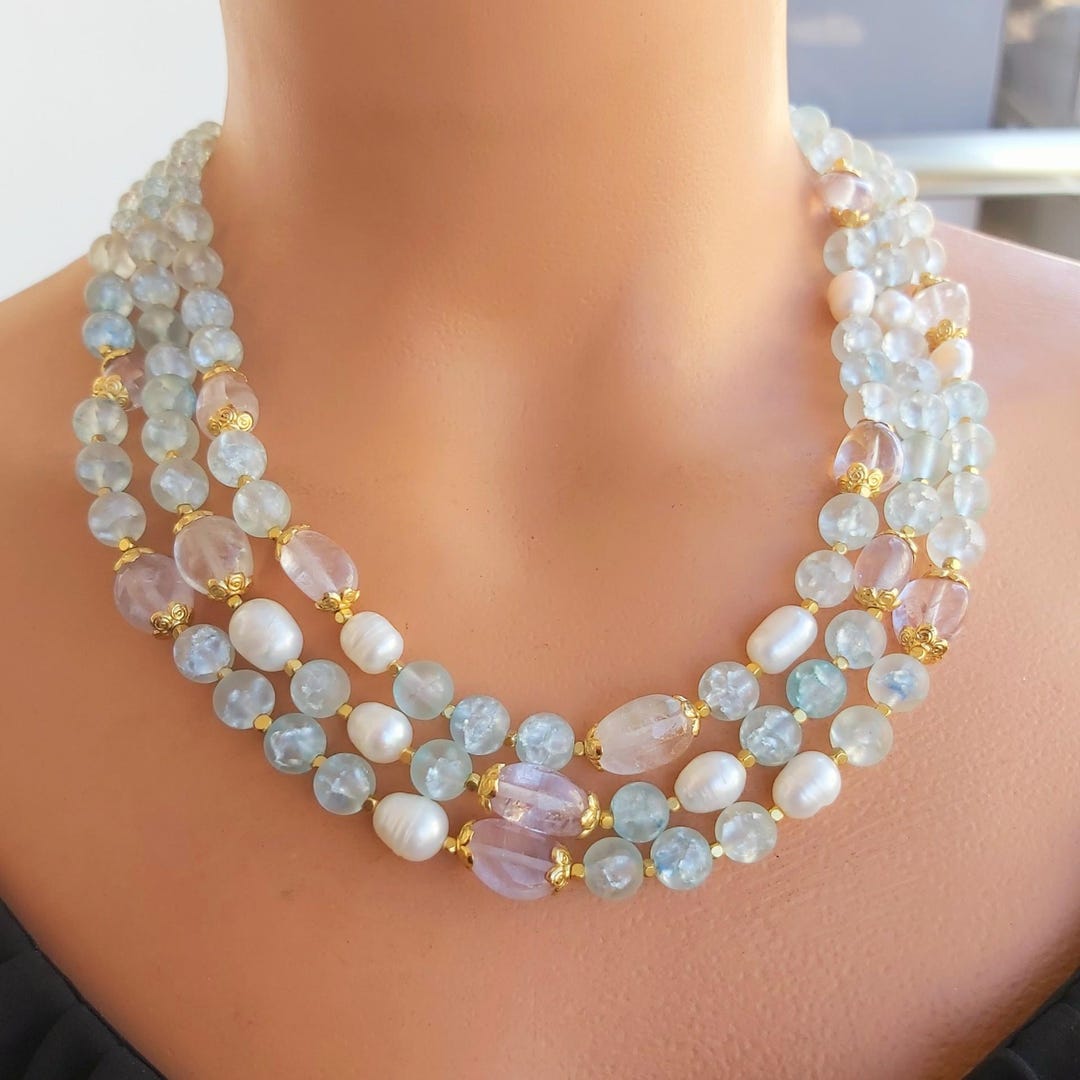 Unique Baby Blue Colour Chrysoberyl Gemstone and Pearl Handmade ...