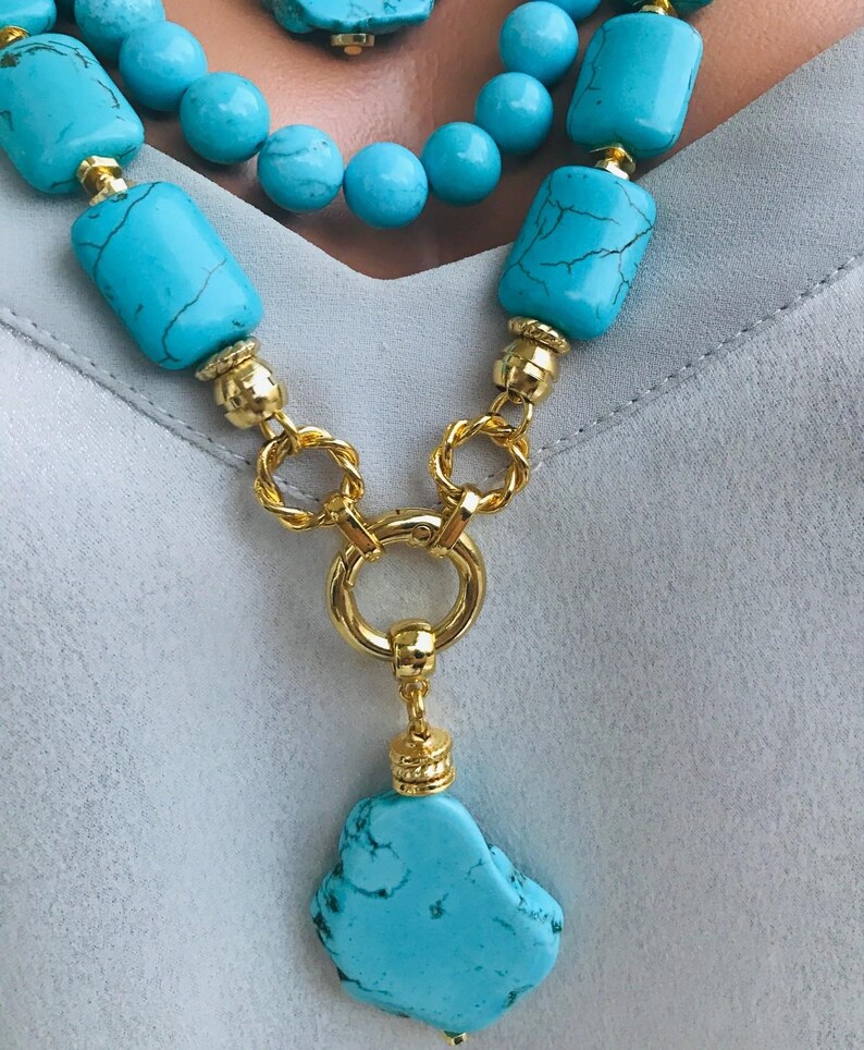 Genuine Natural Turquoise Long Necklace,big Bold Chunky Jewelry,unique ...
