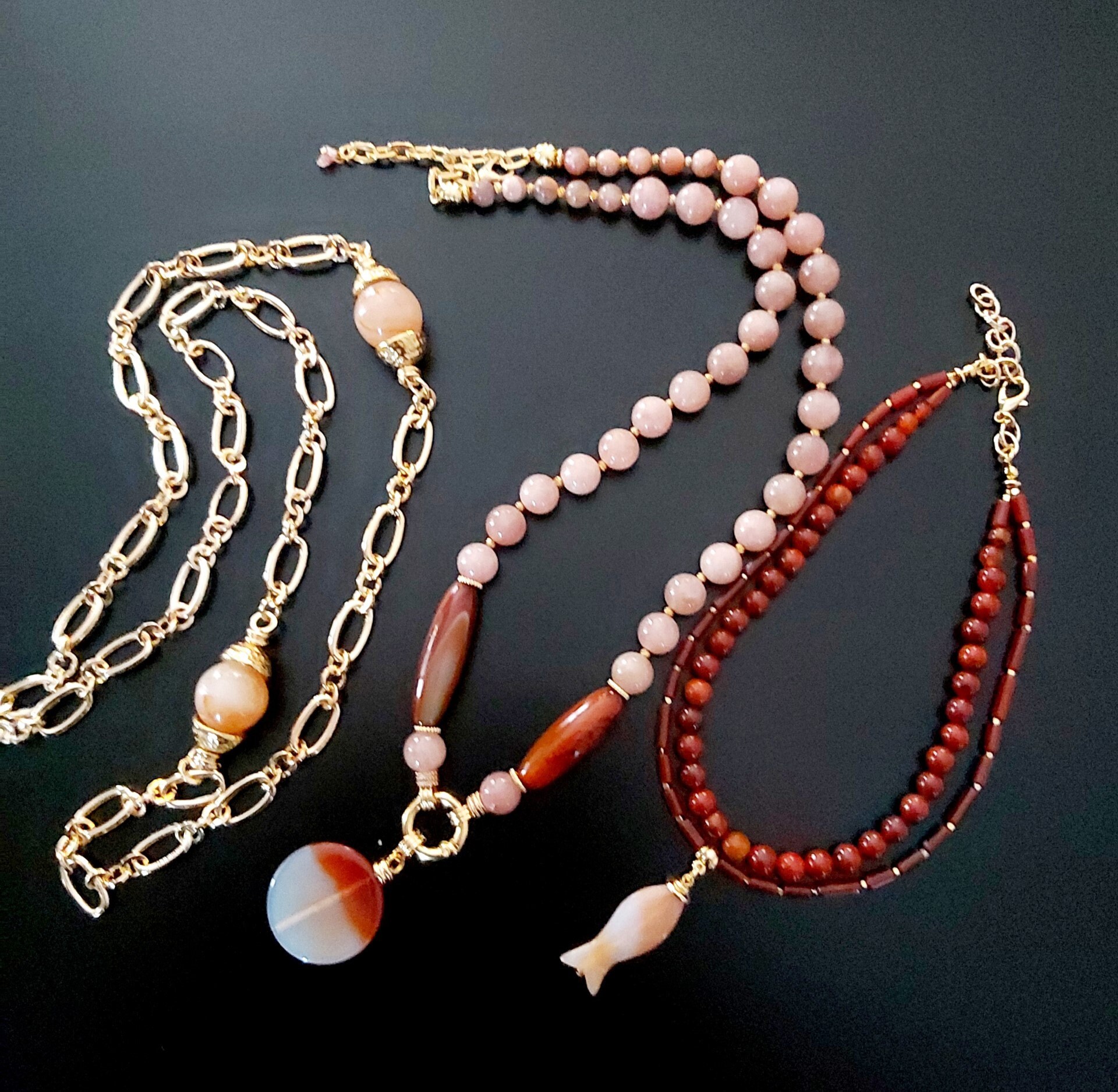 Sun Stone, Fish, Long Necklace,14 K Gold Plated Chain.sun Stone and ...