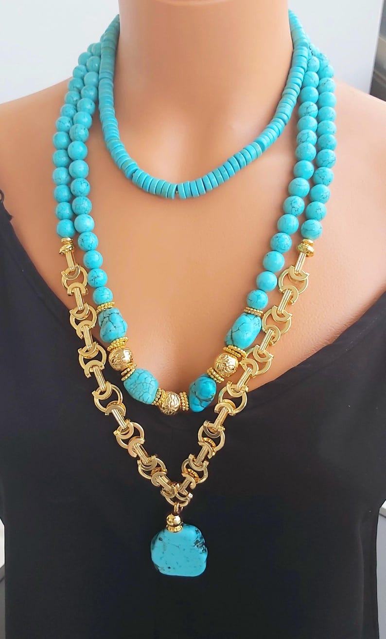 Genuine Natural Turquoise Long Necklace,big Bold Chunky Jewelry,unique ...