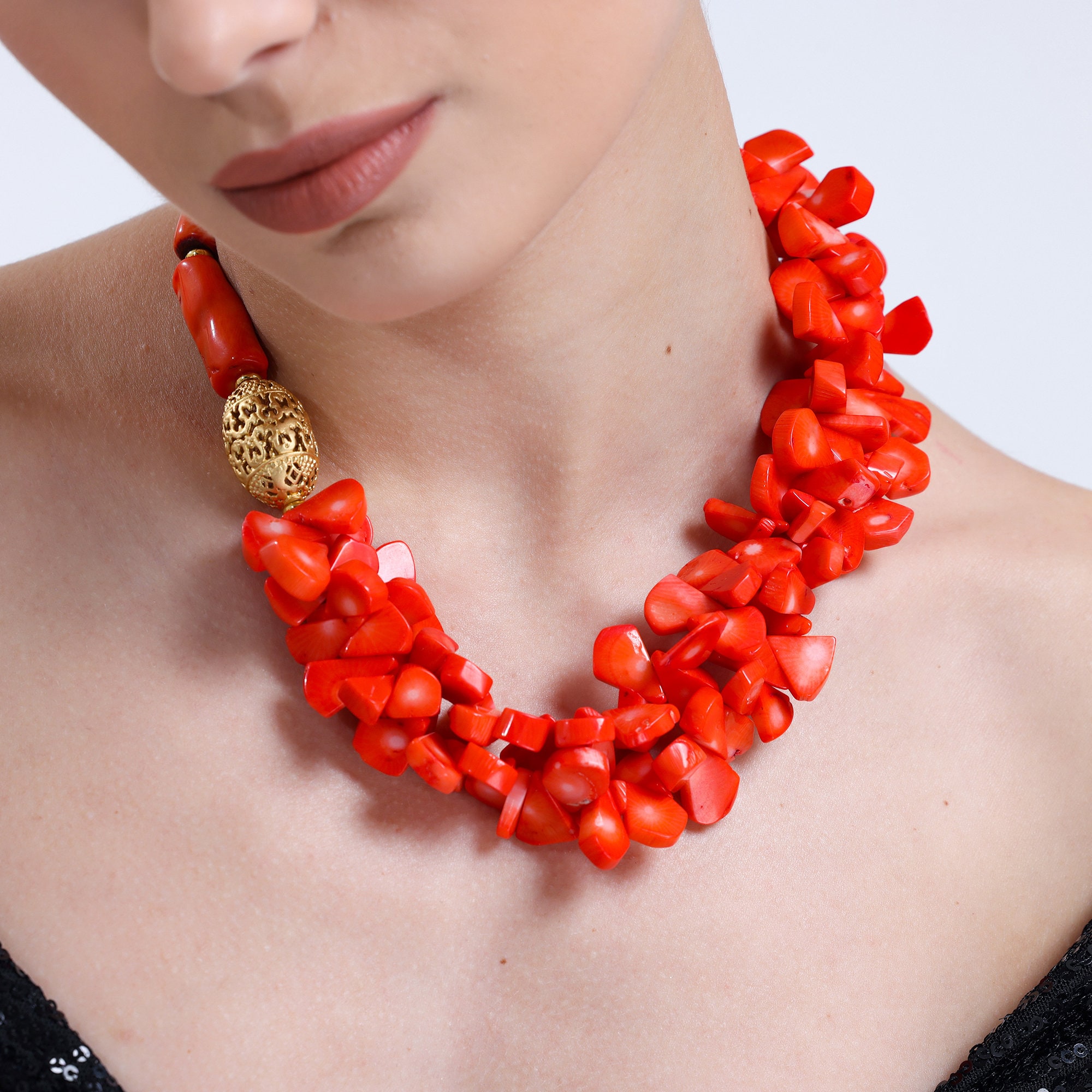 Genuine Red Coral Gemstone Multistrand Necklace for Women Chunky Big ...