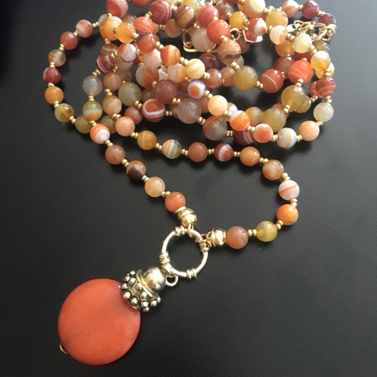 Agate Gemstone Modern Necklace With Agate Pendant, Chunky Big Beaded ...
