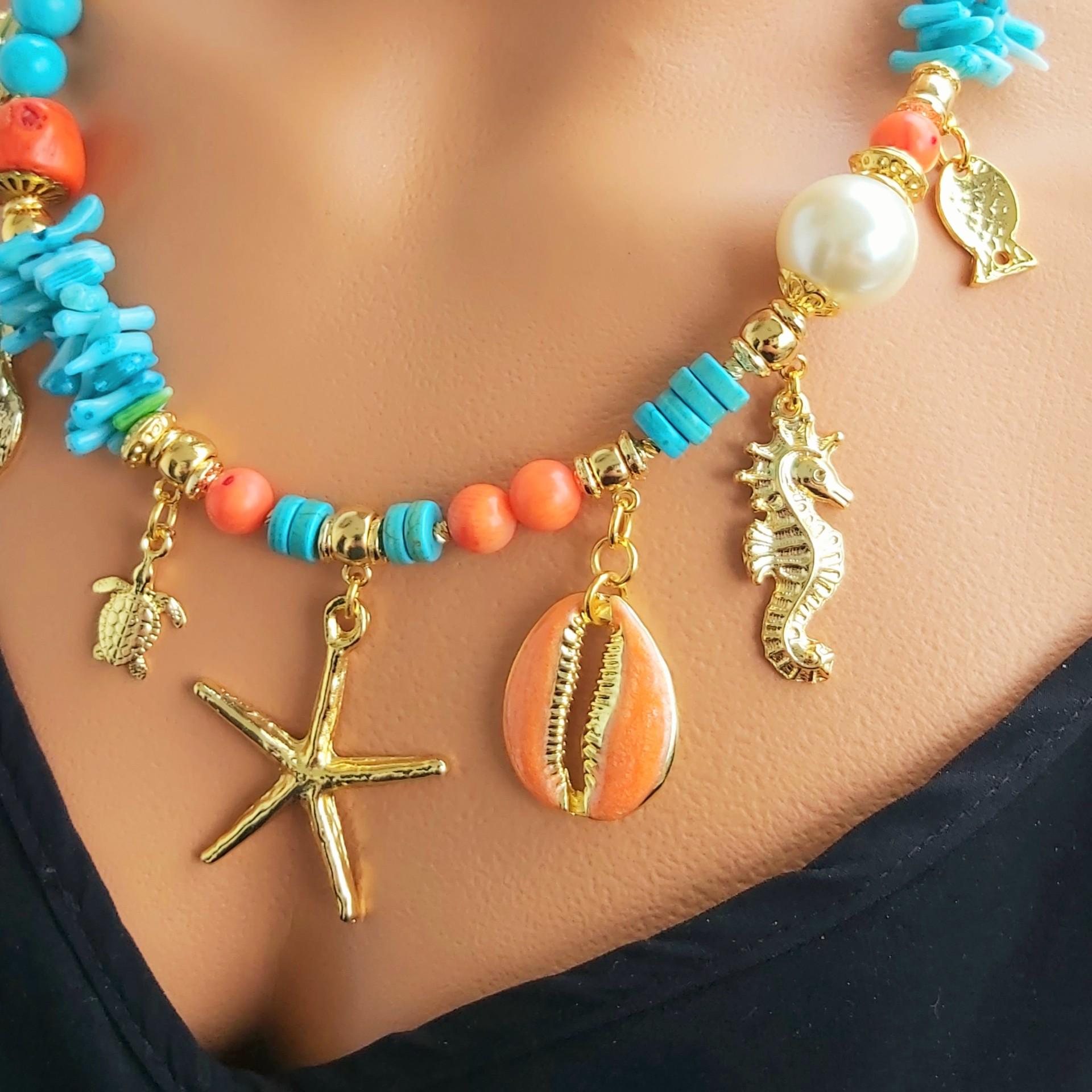 Coral Charm Necklace for Women, Coral Gemstone Necklace,chunky Big ...