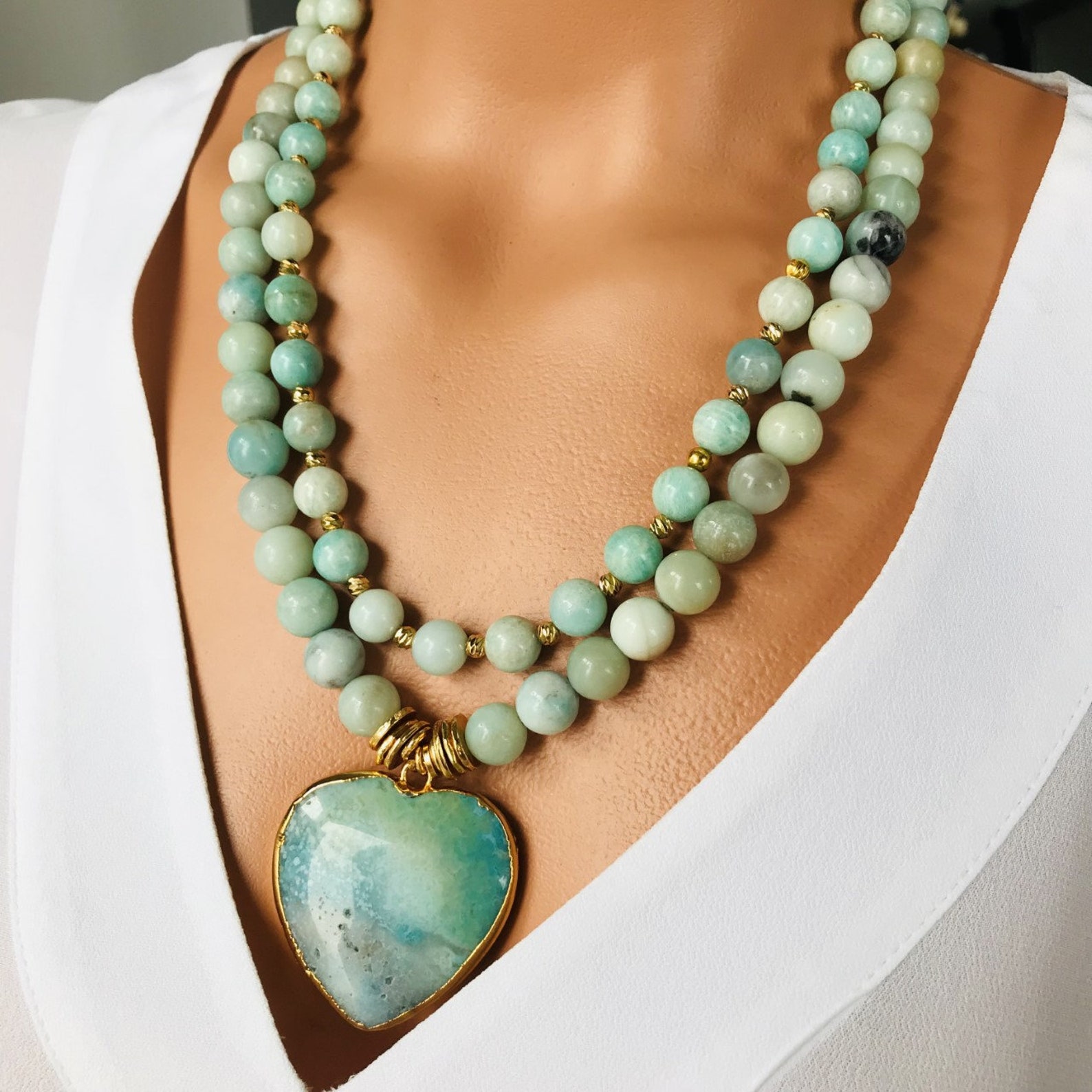 Amazonit Gemstone Necklace for Women. Handmade Natural - Etsy