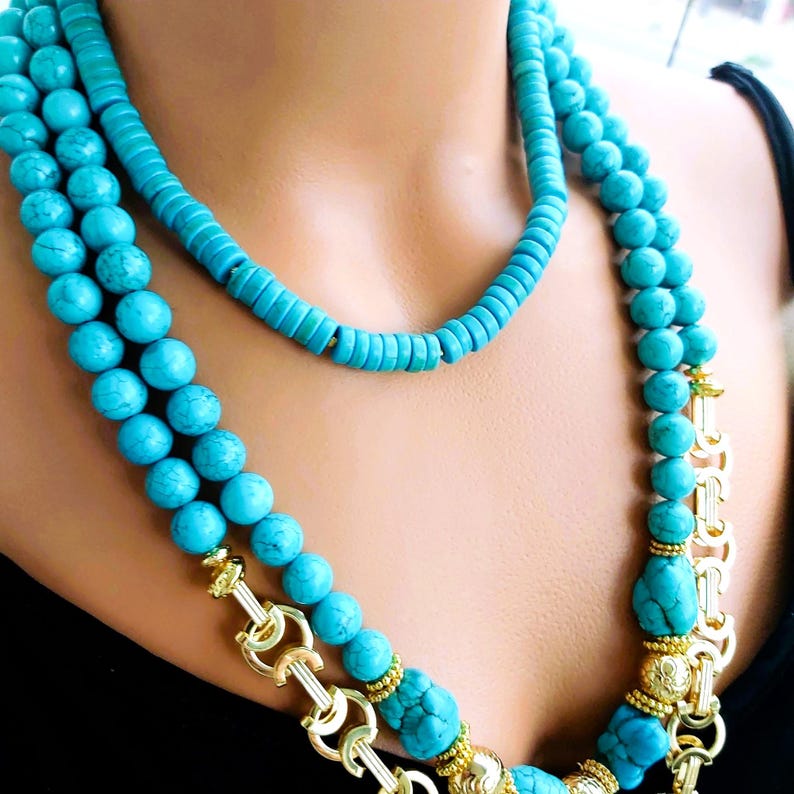 Genuine Natural Turquoise Long Necklace,big Bold Chunky Jewelry,unique ...