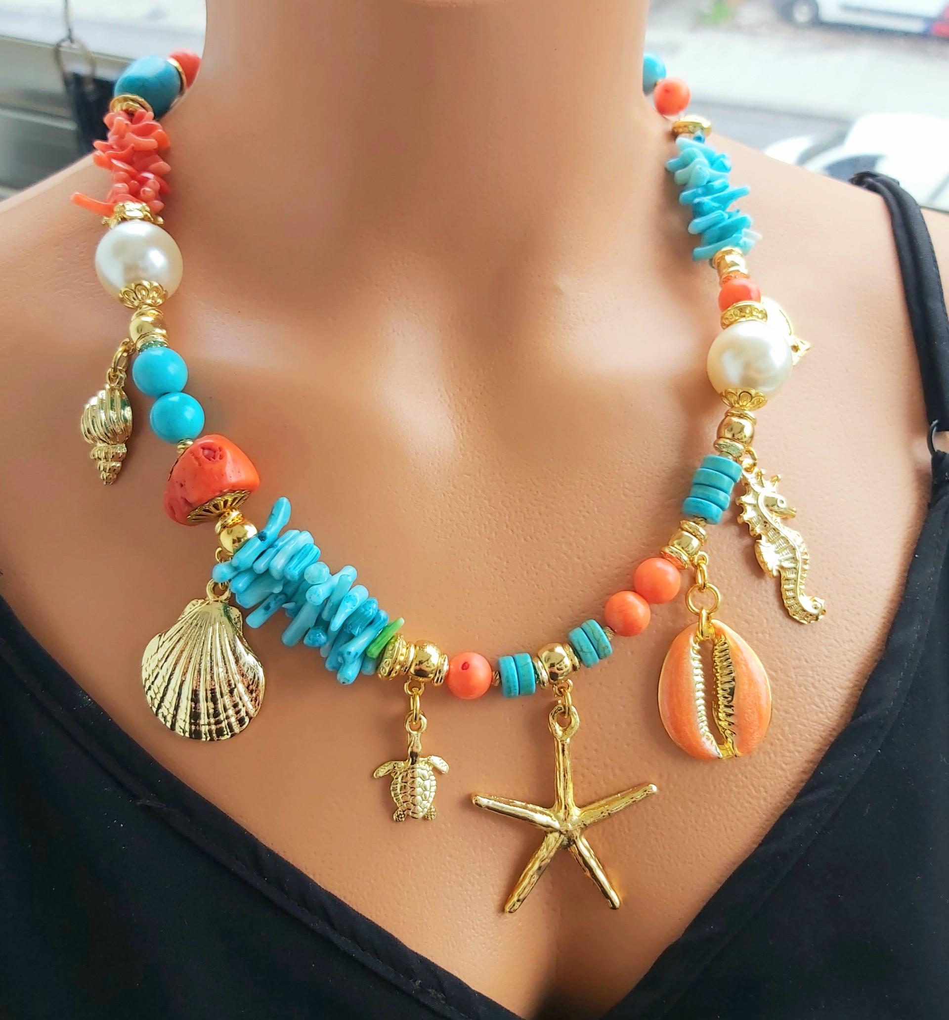 Coral Charm Necklace for Women, Coral Gemstone Necklace,chunky Big ...