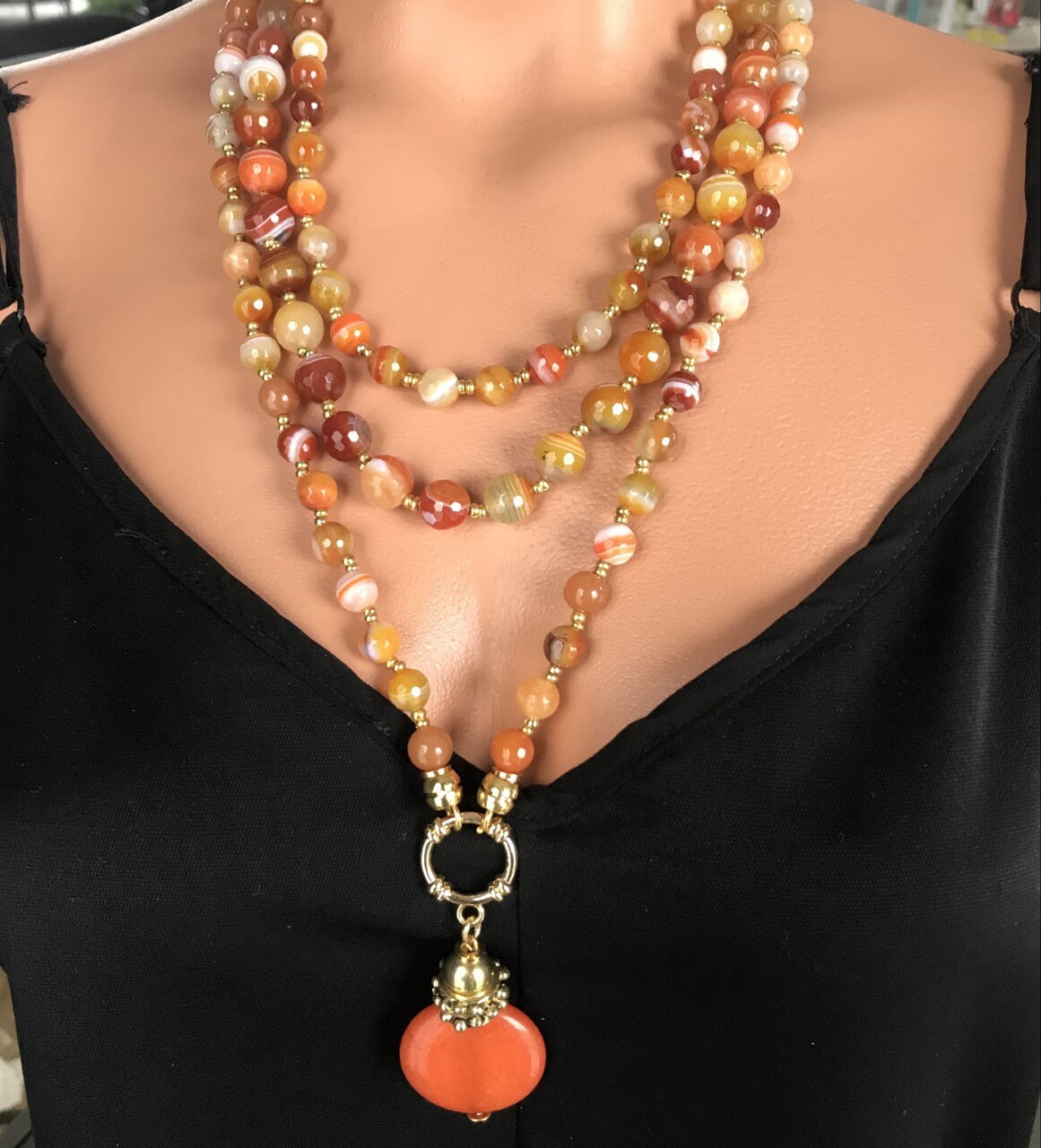 Agate Gemstone Modern Necklace With Agate Pendant, Chunky Big Beaded ...