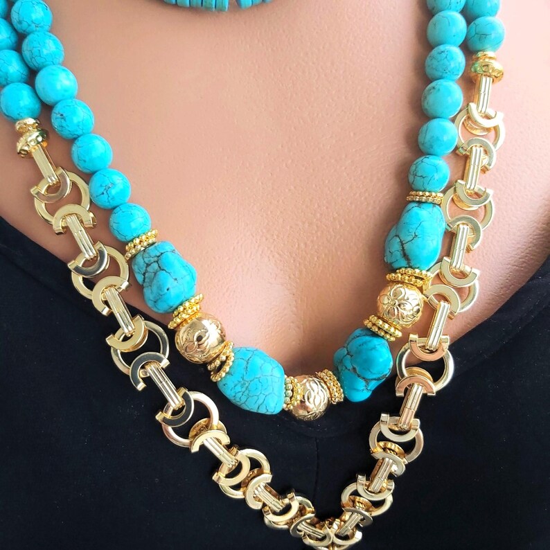 Genuine Natural Turquoise Long Necklace,big Bold Chunky Jewelry,unique ...