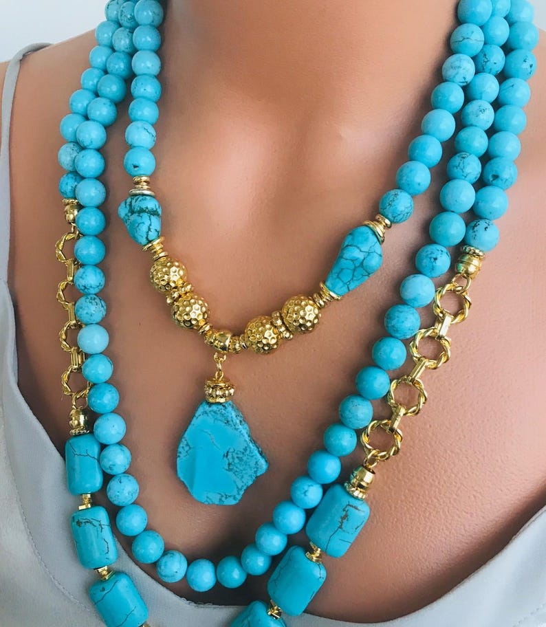 Genuine Natural Turquoise Long Necklace,big Bold Chunky Jewelry,unique ...