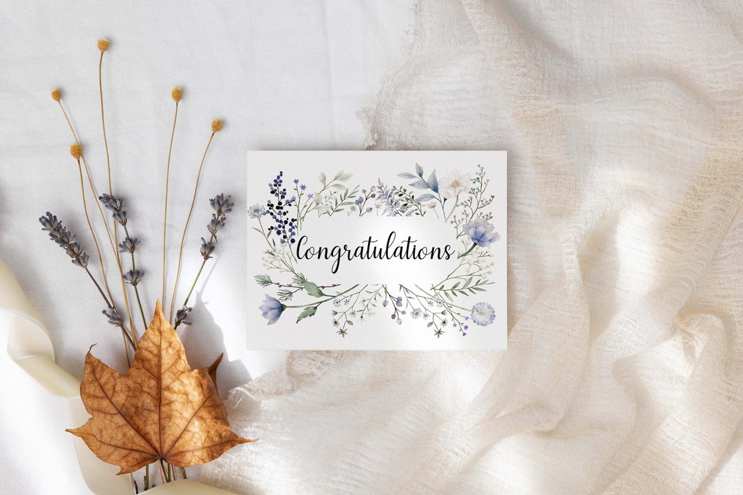 Printable Congratulations Card Watercolour Floral Greeting Card ...