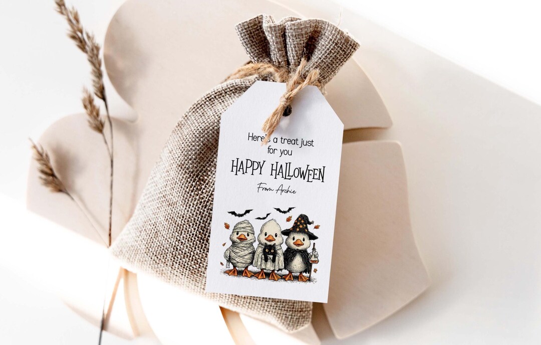 Ducks Halloween Favor Tags Editable Cat Trick or Treat Personalised Tag ...