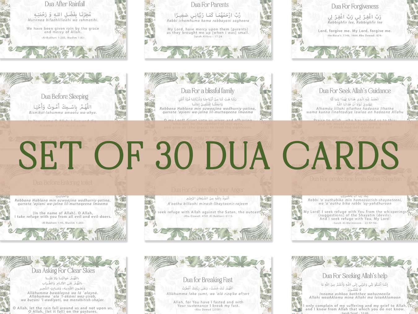 Printable Dua Cards Botanical Daily Dua Cards Set of 30 Arabic ...