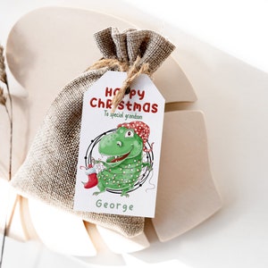 Dinosaur Christmas Gift Tag, Grandson Template (digital Download) - Etsy
