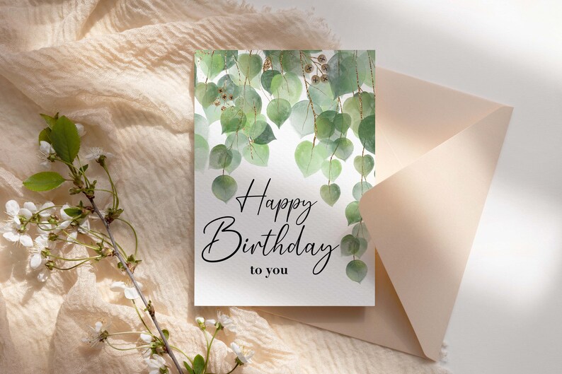 Eucalyptus Birthday Card Happy Birthday Day to Yo Card Elegant Birthday ...