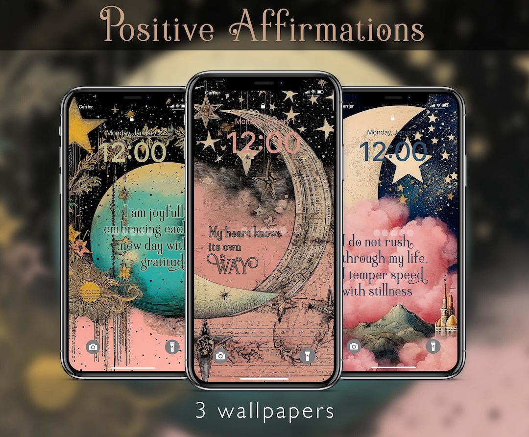 Positive I Am Affirmations PINK Moon Celestial Phone Backgrounds ...