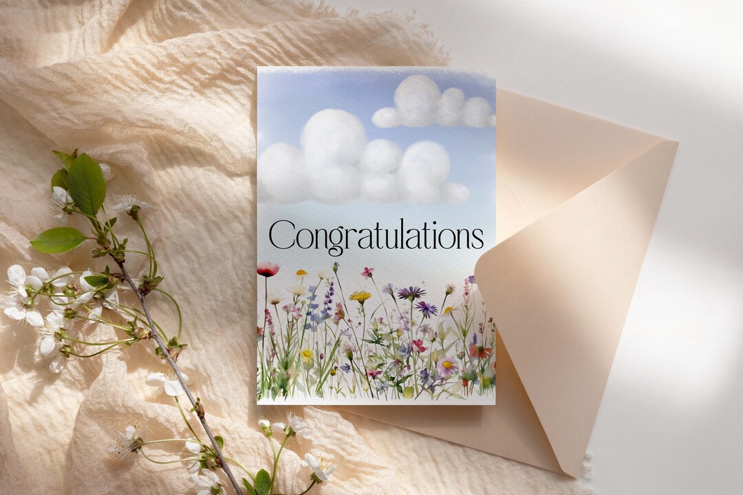 Printable Wild Flower Congratulations Card Watercolour Floral Greeting ...