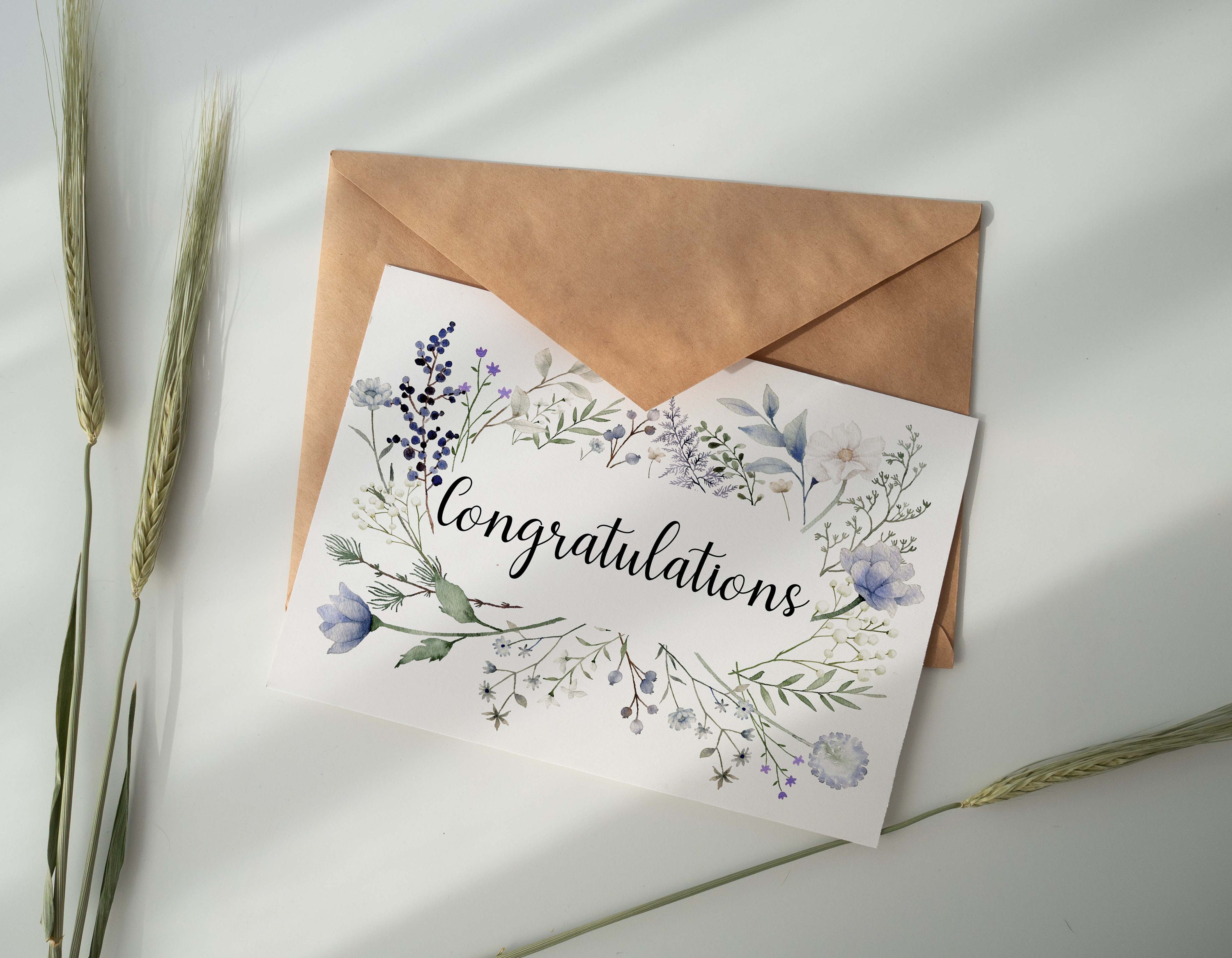 Printable Congratulations Card Watercolour Floral Greeting Card ...