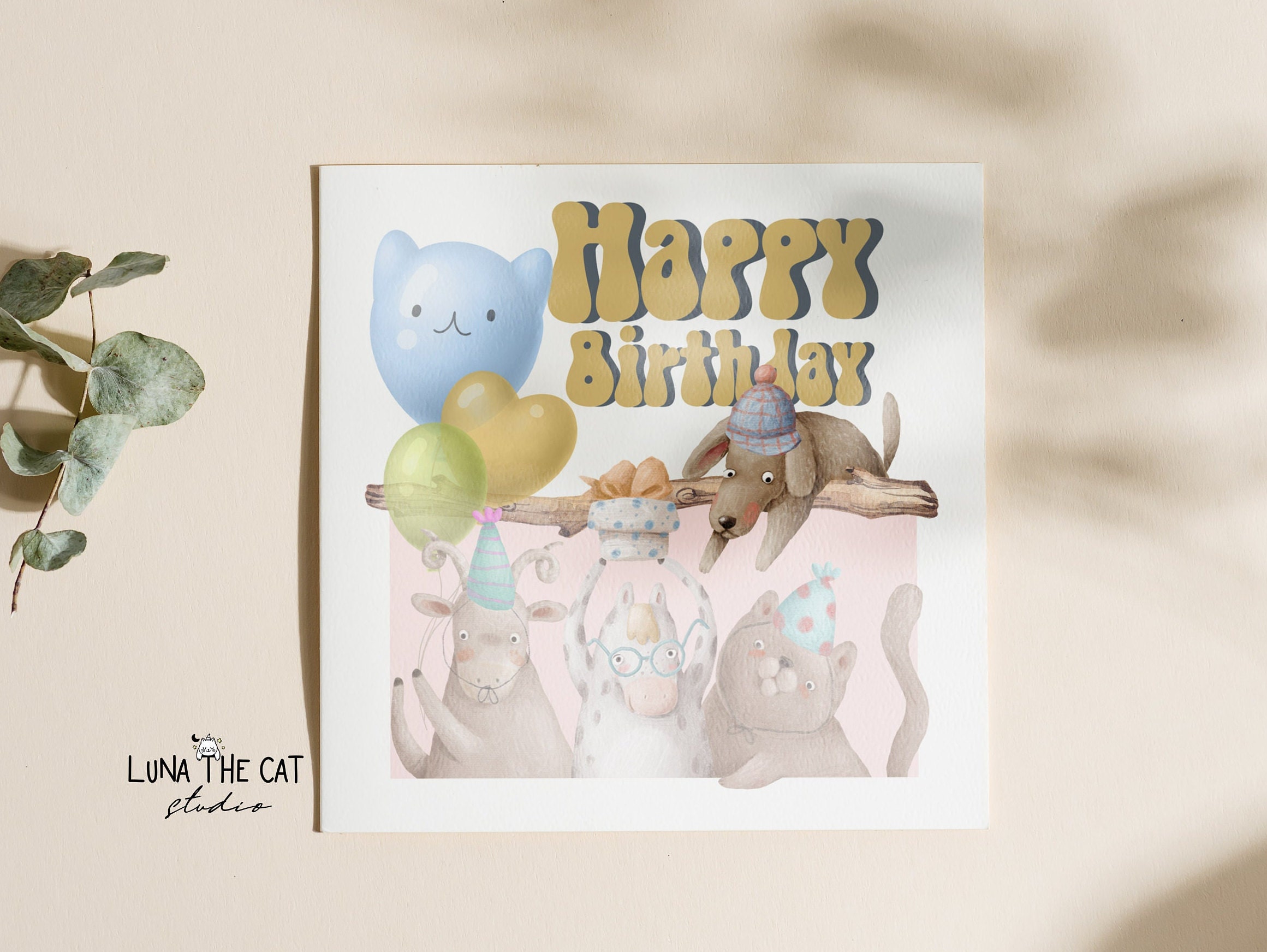 Animals Happy Birthday Card Printable Dog Cat Horse Goat Birthday ...