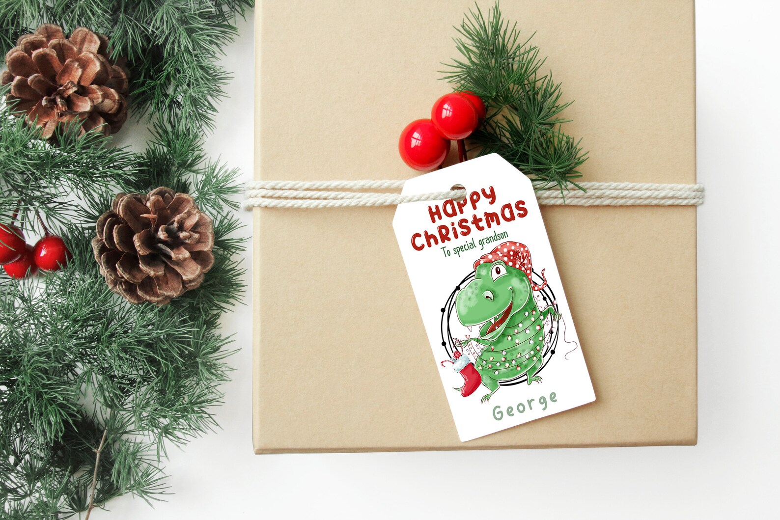 Dinosaur Christmas Gift Tag, Grandson Template (digital Download) - Etsy