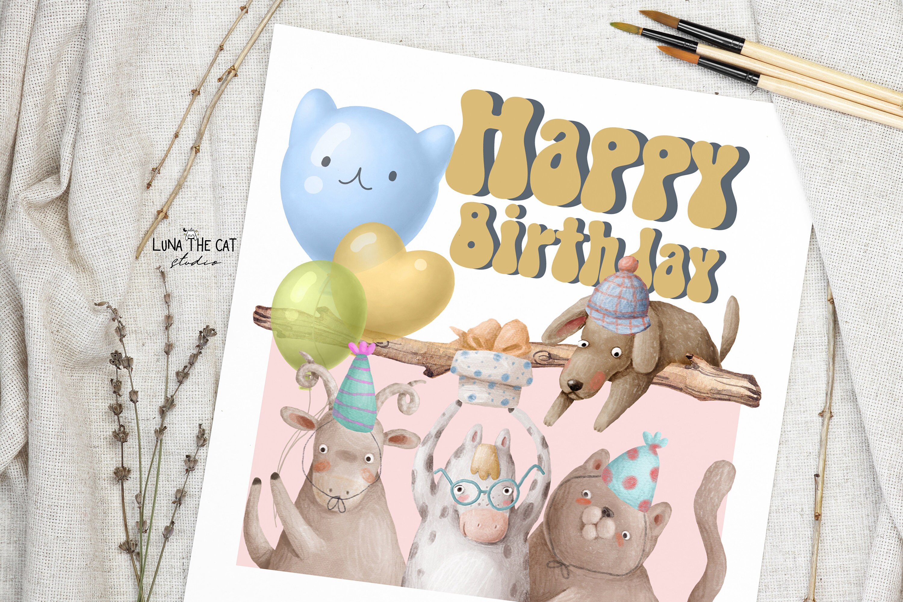 Animals Happy Birthday Card Printable Dog Cat Horse Goat Birthday ...