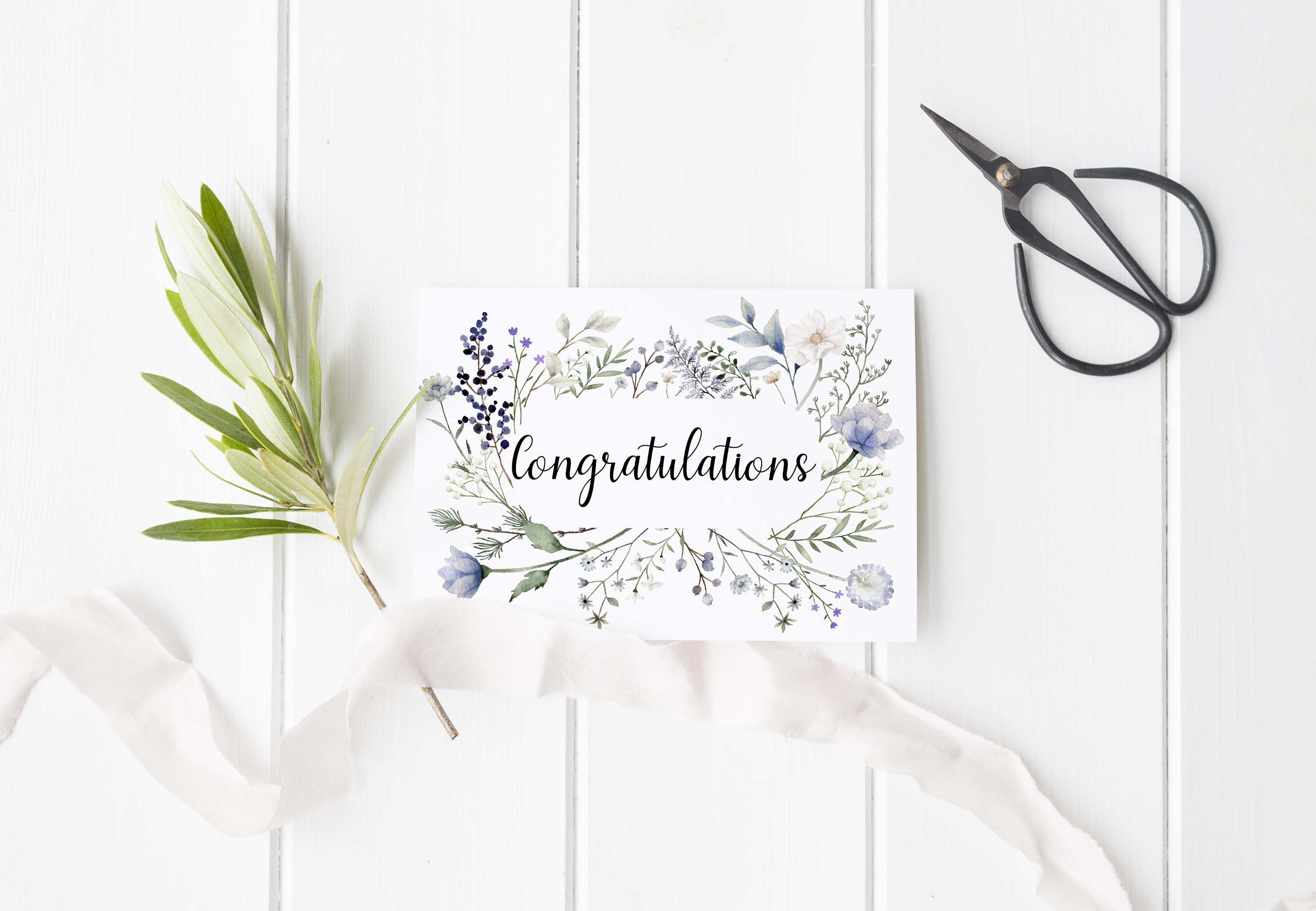 Printable Congratulations Card Watercolour Floral Greeting Card ...