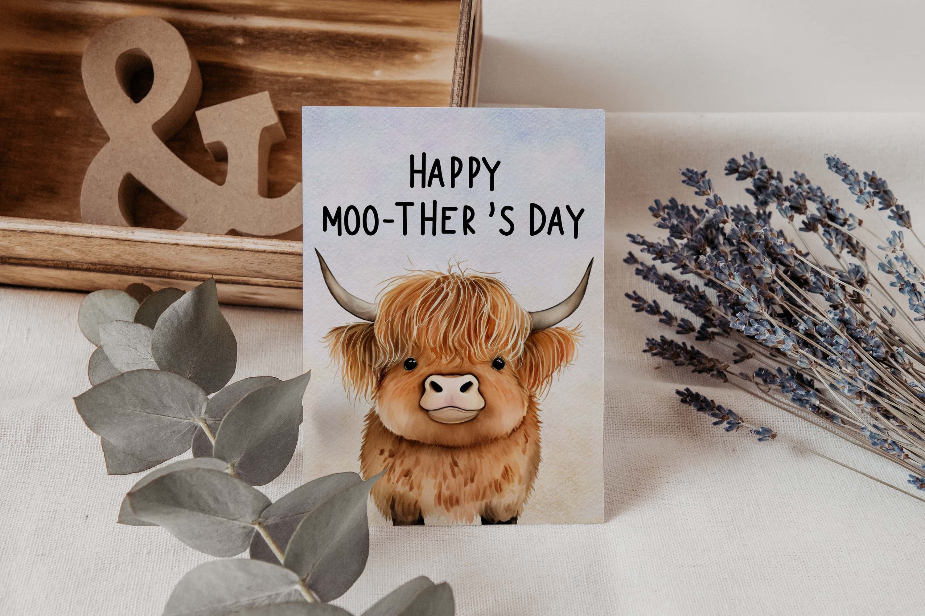 Happy Moo-ther's Day Highland Cow Printable Card Mother's Day Card ...
