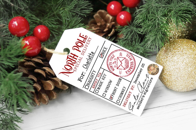 North Pole Delivery Tags Christmas Gift Tag Template Editable ...