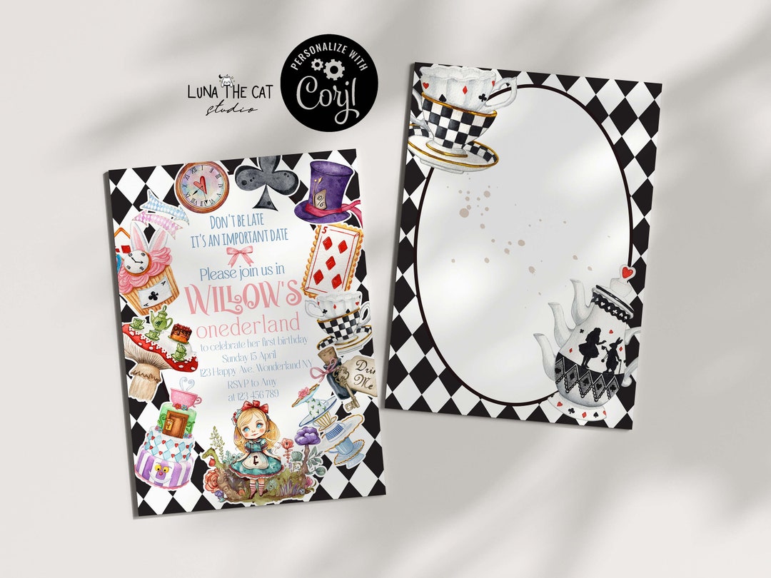 Alice in Wonderland Birthday Invitation Editable Template Onederland ...