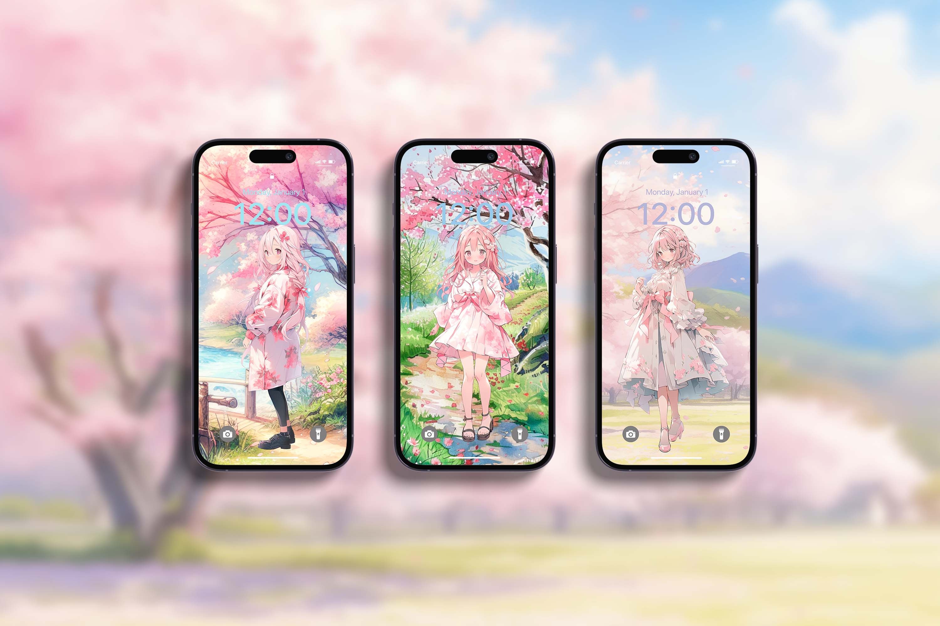 Cute Girl Pastel Anime Phone Backgrounds Bundle Wallpapers Set of 6 ...