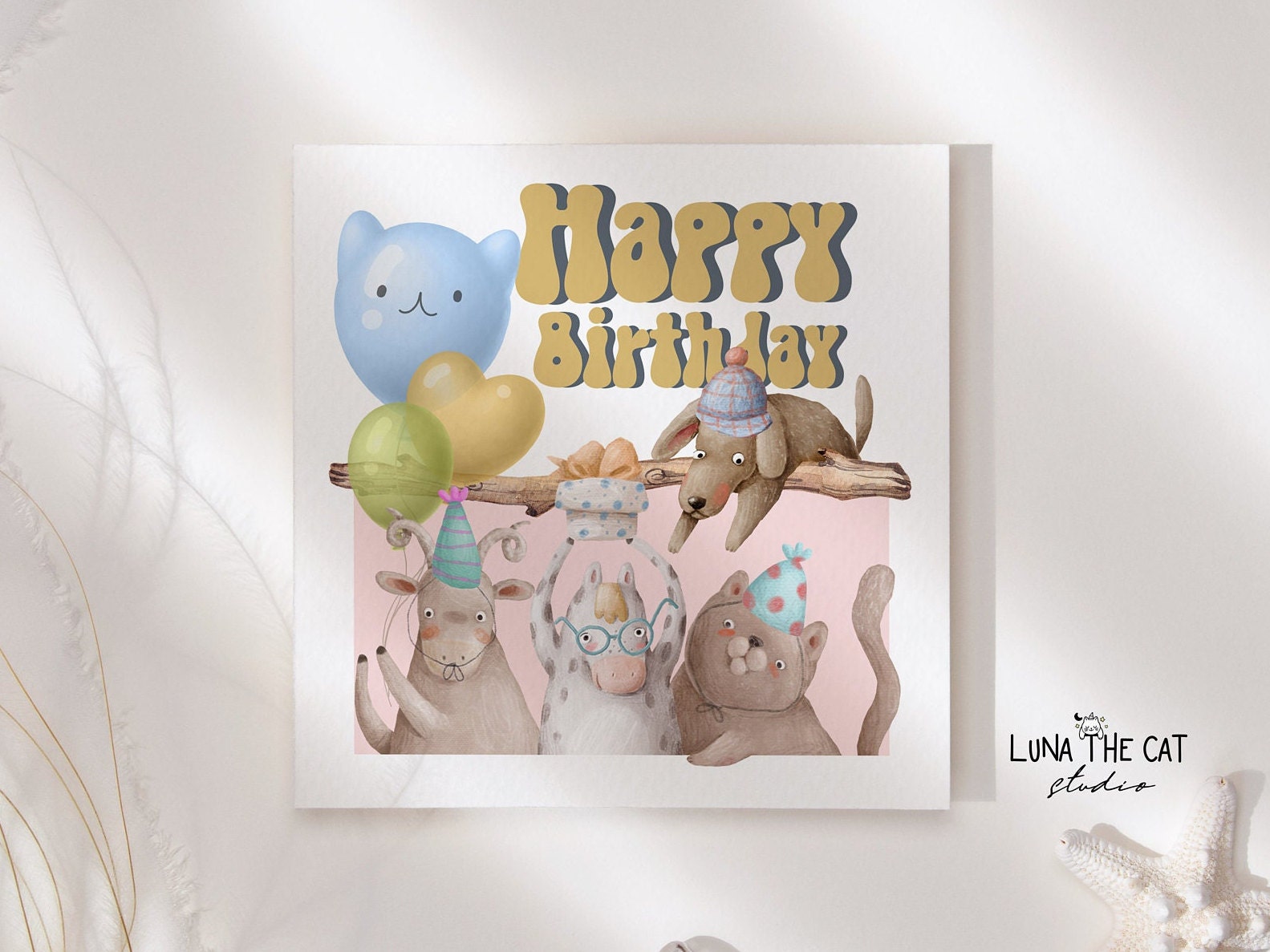 Animals Happy Birthday Card Printable Dog Cat Horse Goat Birthday ...