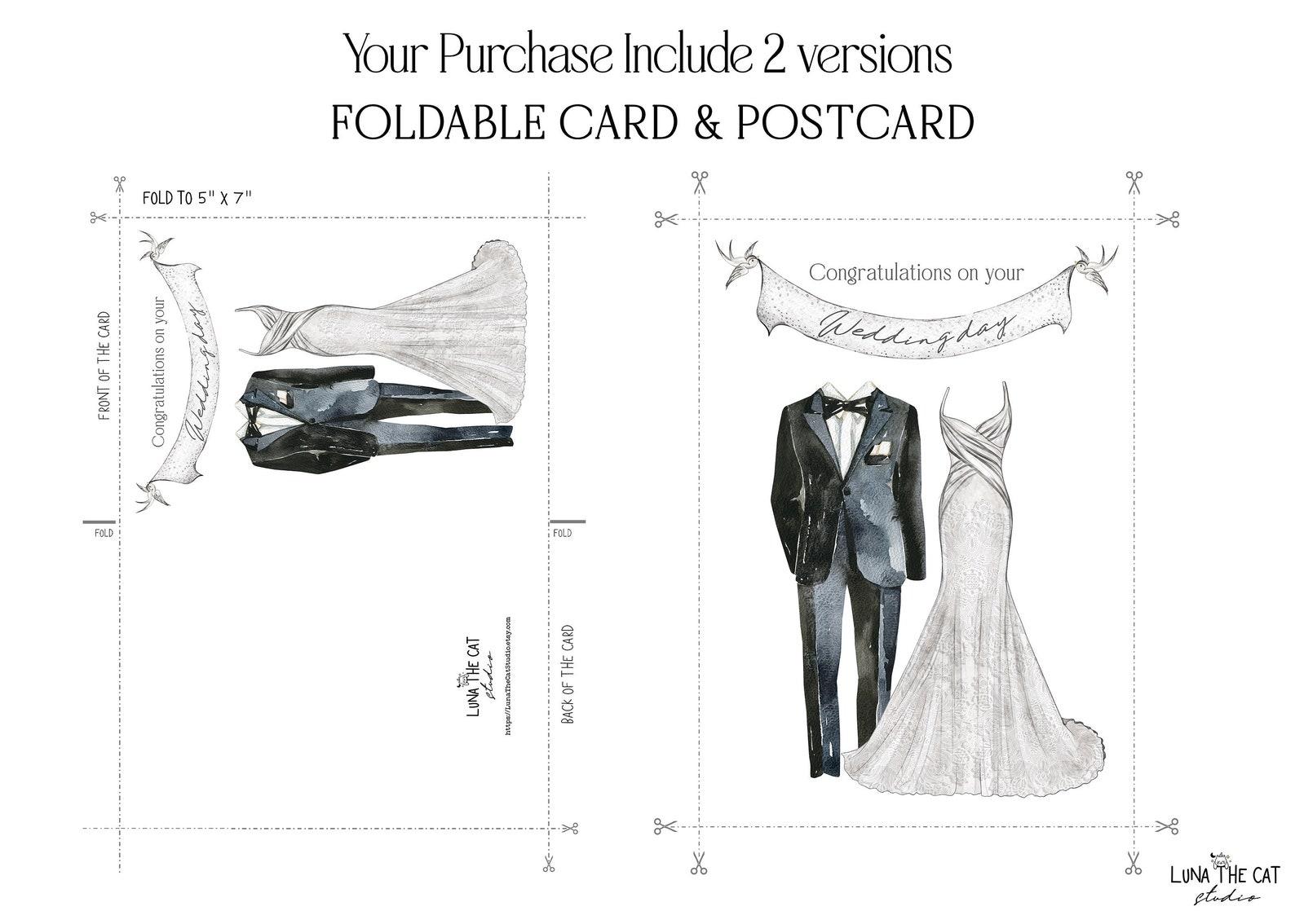 Congratulations Wedding Card Printable: Bride & Groom Illustration ...
