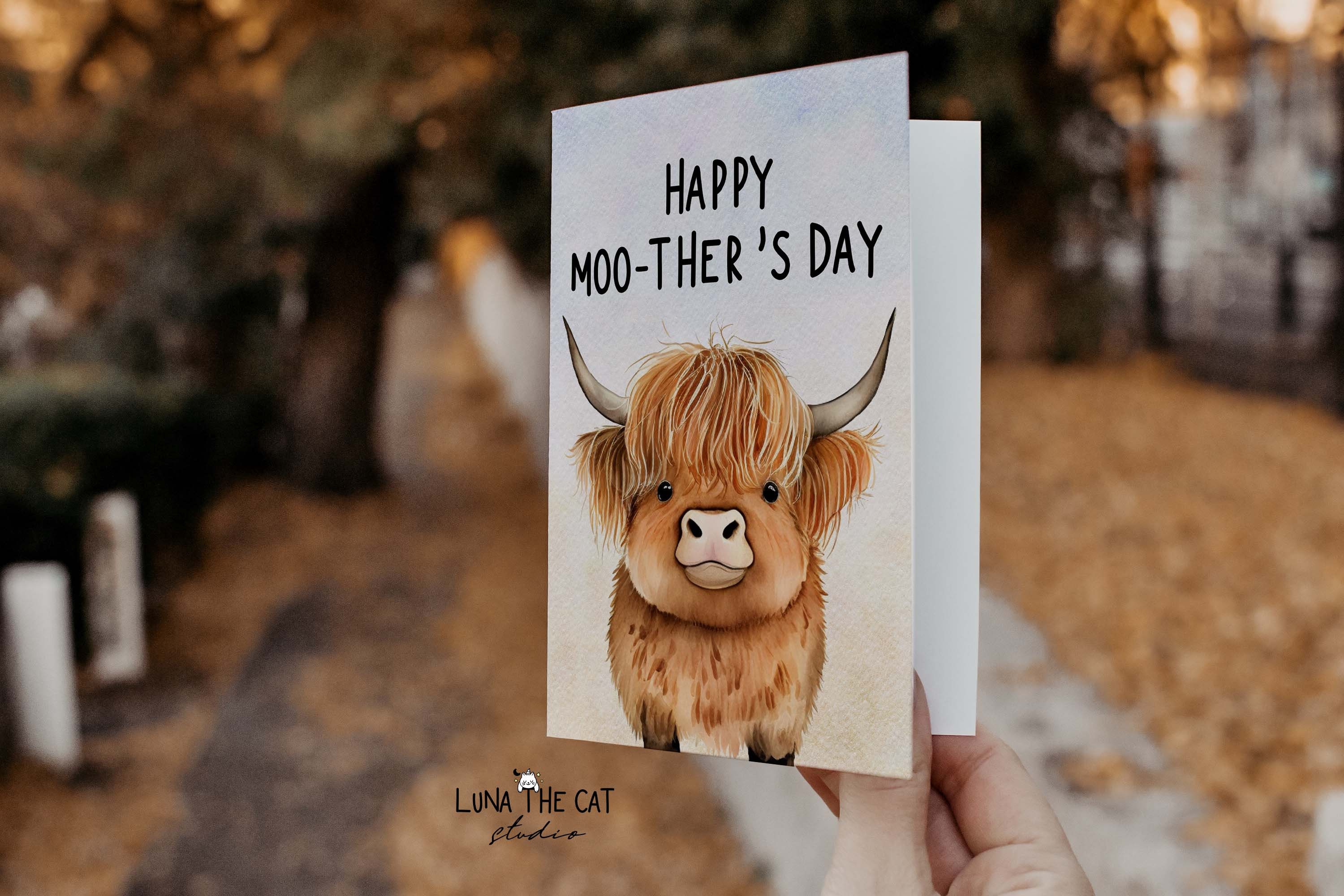 Happy Moo-ther's Day Highland Cow Printable Card Mother's Day Card ...