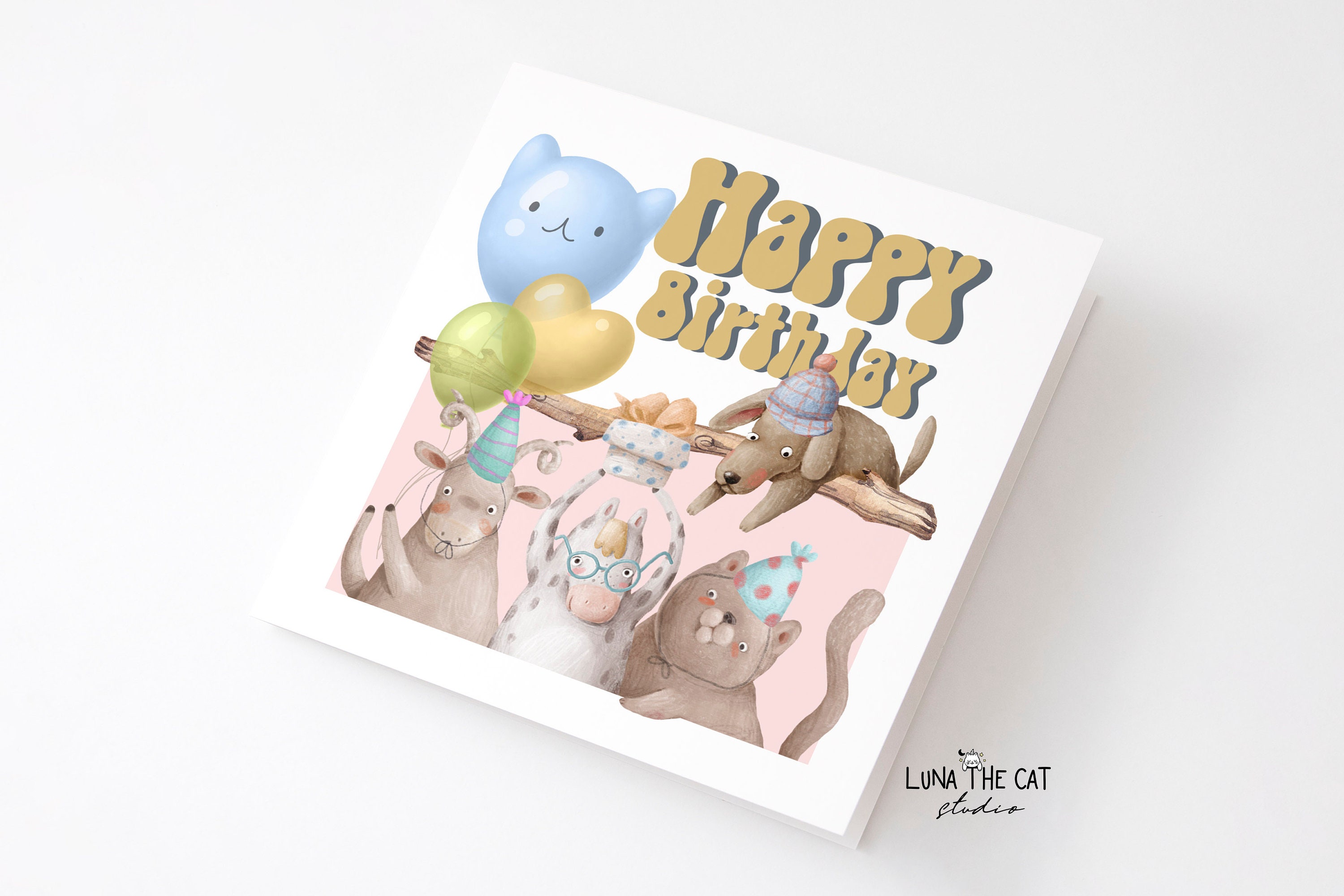 Animals Happy Birthday Card Printable Dog Cat Horse Goat Birthday ...