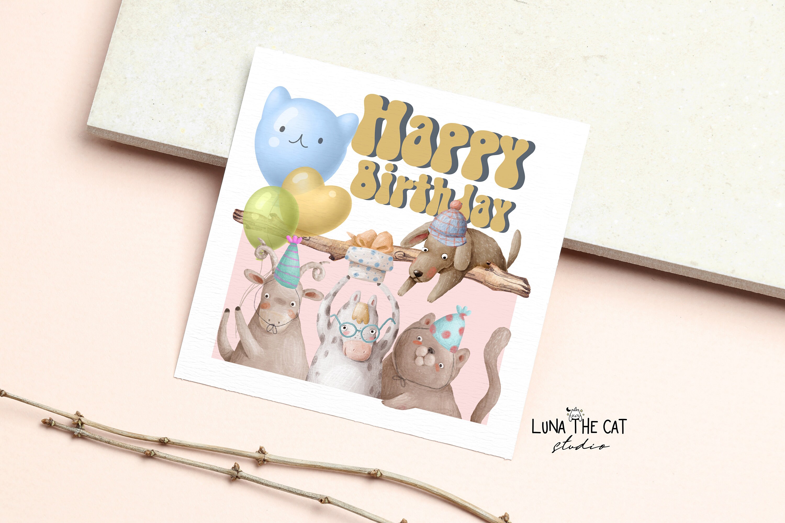 Animals Happy Birthday Card Printable Dog Cat Horse Goat Birthday ...