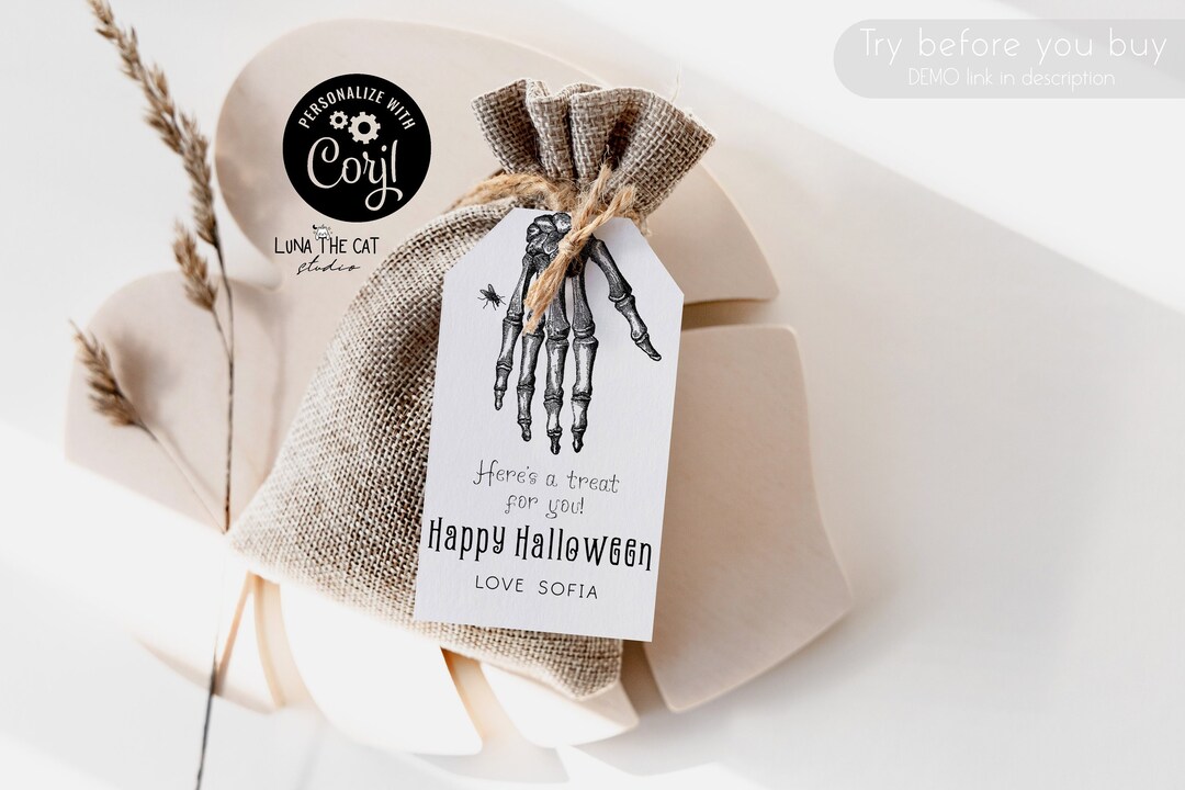 Editable Skeleton Hand Halloween Favor Tags Thank You Trick or Treat ...