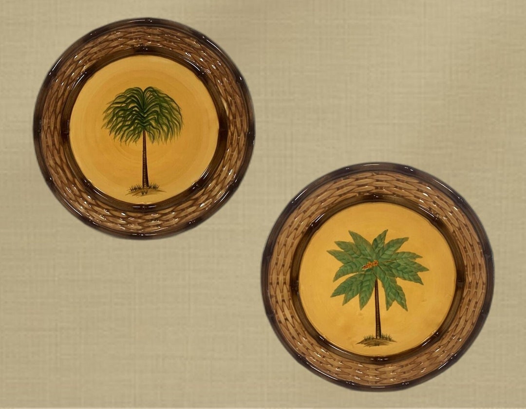 PALM TREE Plates Decorative Plates Vintage S/2, Tropical Palm Tree ...