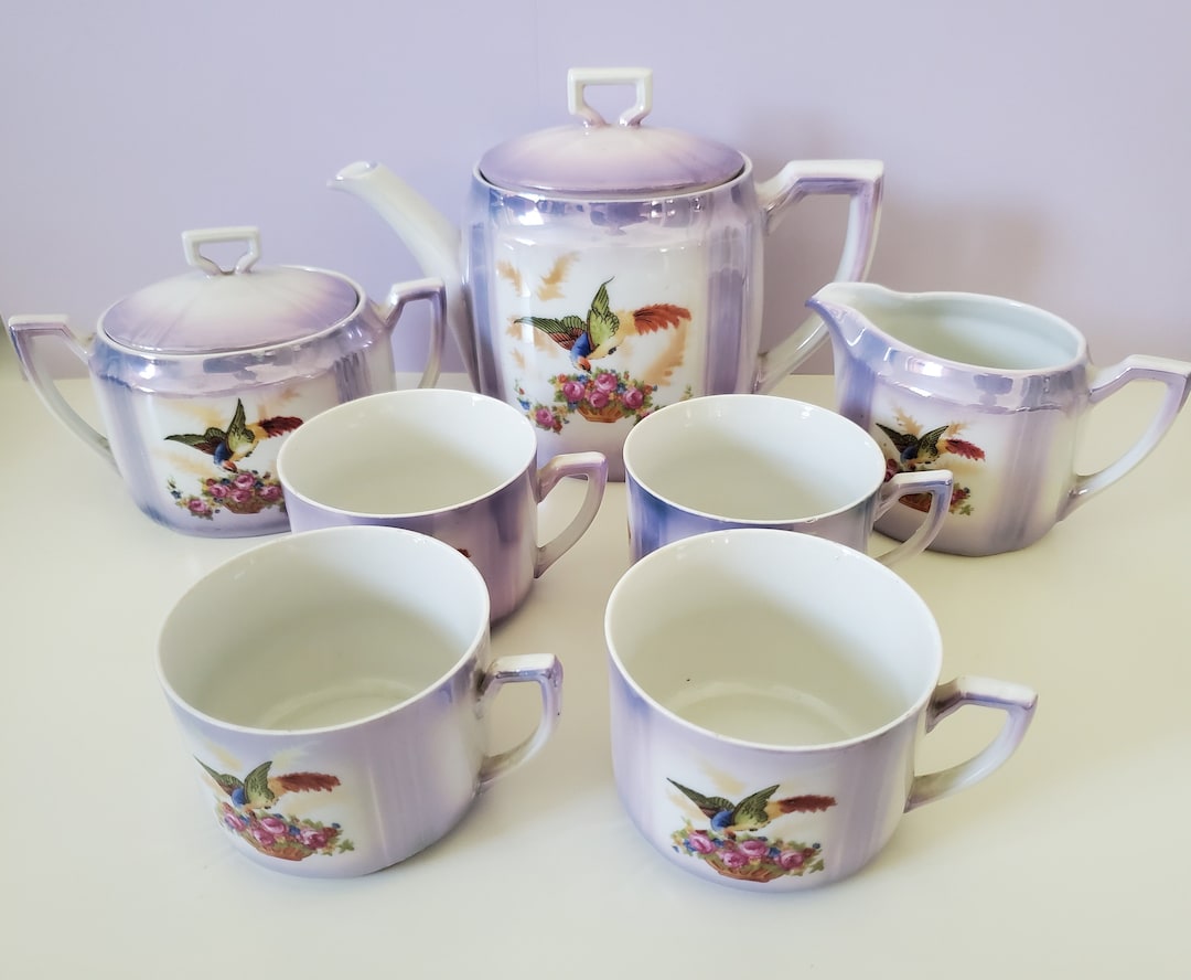 LUSTERWARE Tea Set Antique, Bird Tea Set Iridescent, GERMAN Lusterware ...