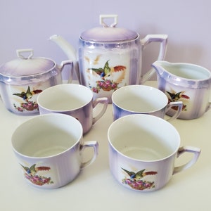 LUSTERWARE Tea Set Antique, Bird Tea Set Iridescent, GERMAN Lusterware ...