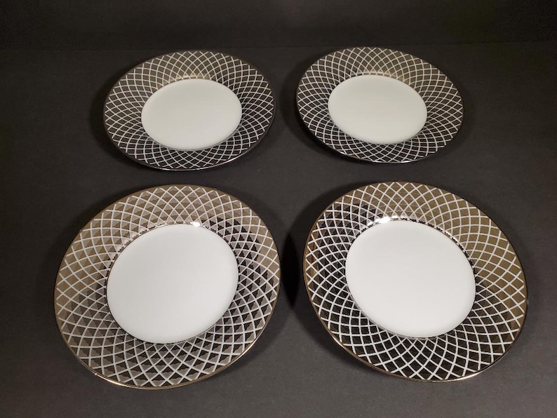 CIROA LATTICE Platinum Appetizer Plates S/4, Ciroa Silver Metallic ...