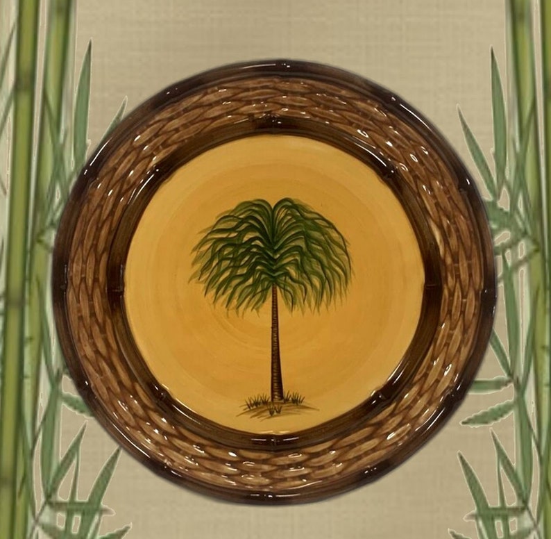 PALM TREE Plates Decorative Plates Vintage S/2, Tropical Palm Tree ...