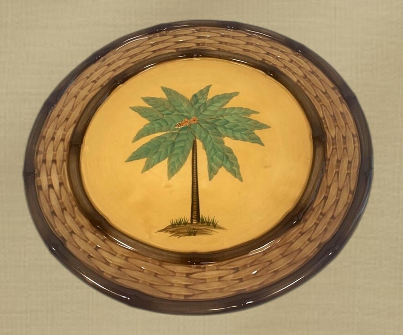 PALM TREE Plates Decorative Plates Vintage S/2, Tropical Palm Tree ...